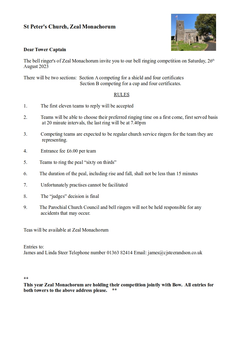 Invitation: Bow and Zeal Monachorum, 26th August 2023 – Devon ...