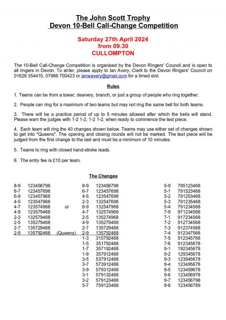 Devon Ringers Council competitions 2024 – Devon Association of Ringers